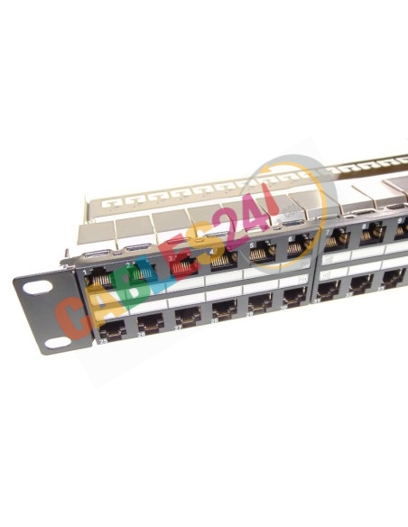 48 Port Shielded High Density CAT6A Patch Panel with Support Bar.