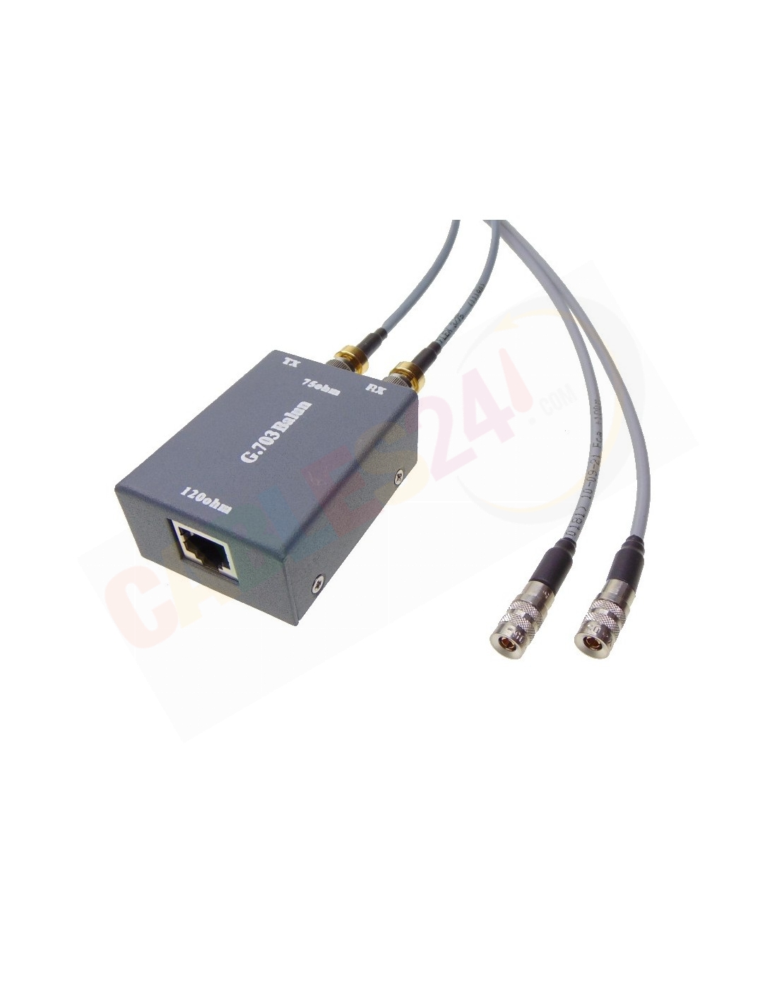 Balun impedance adapter 75-120 ohm RJ-45-female Dual DIN 1.0/2.3 male 3m